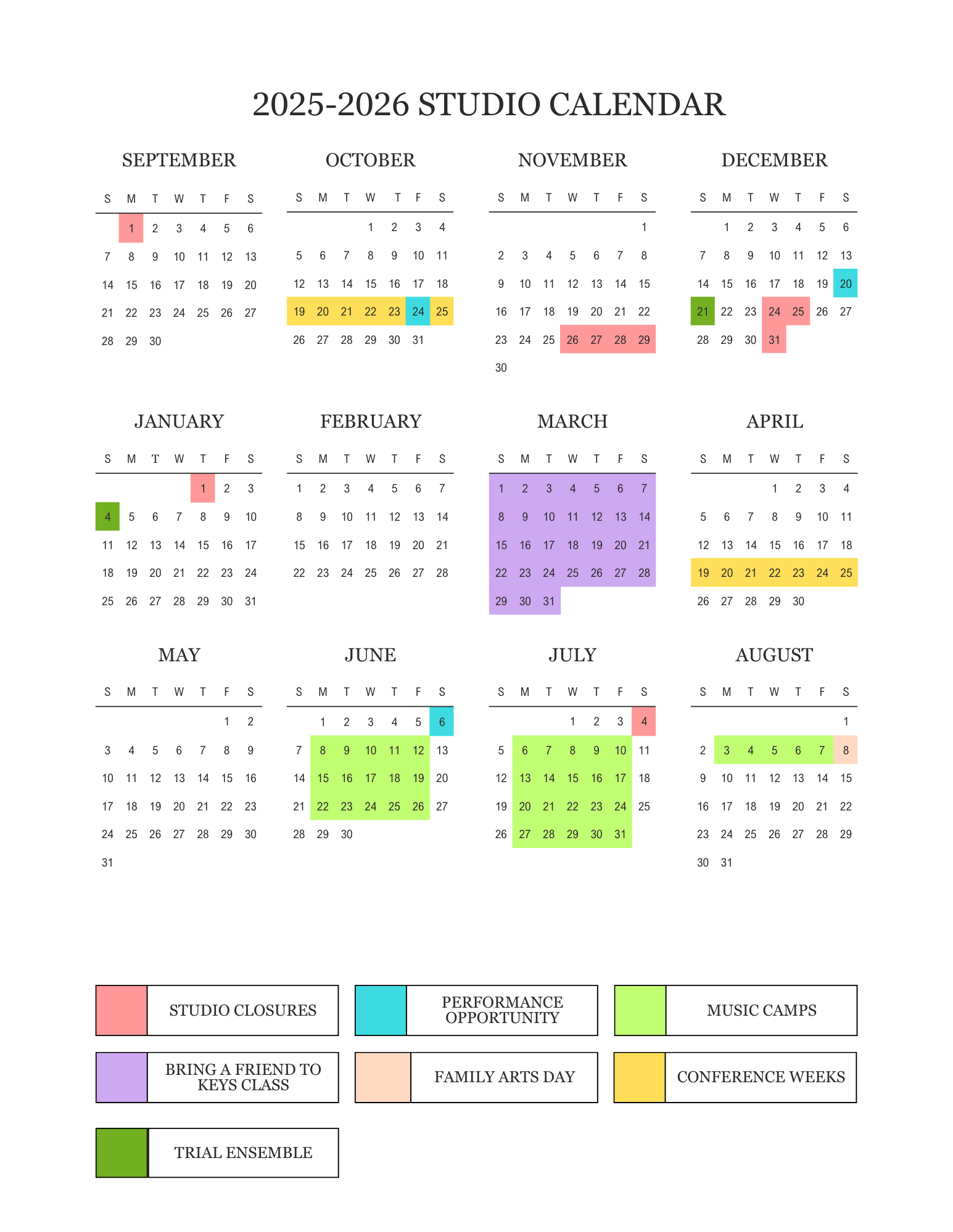 2025 - 2026 Studio Calendar » Chambers Music Studio